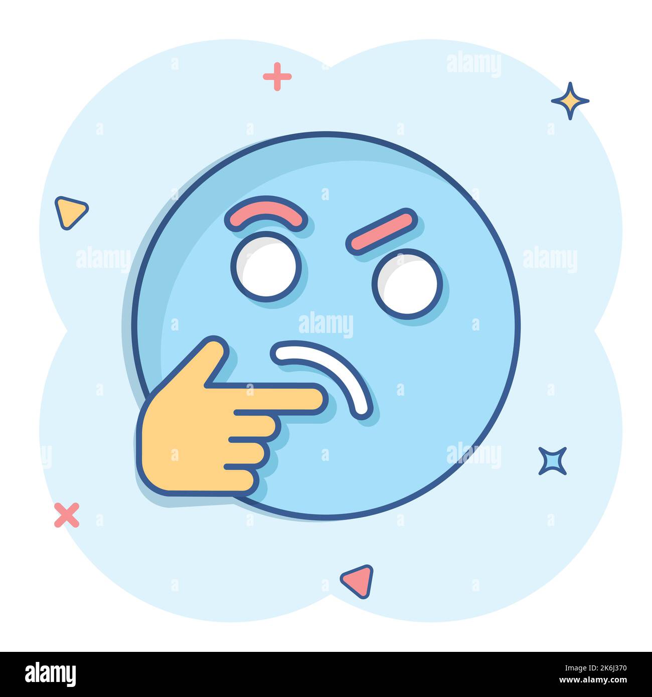 Thinking face icon in comic style. Smile emoticon vector cartoon ...
