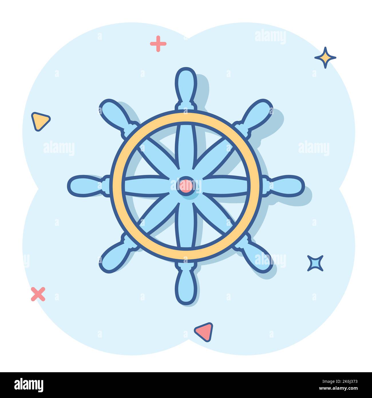 Helm wheel icon in comic style. Navigate steer cartoon vector ...