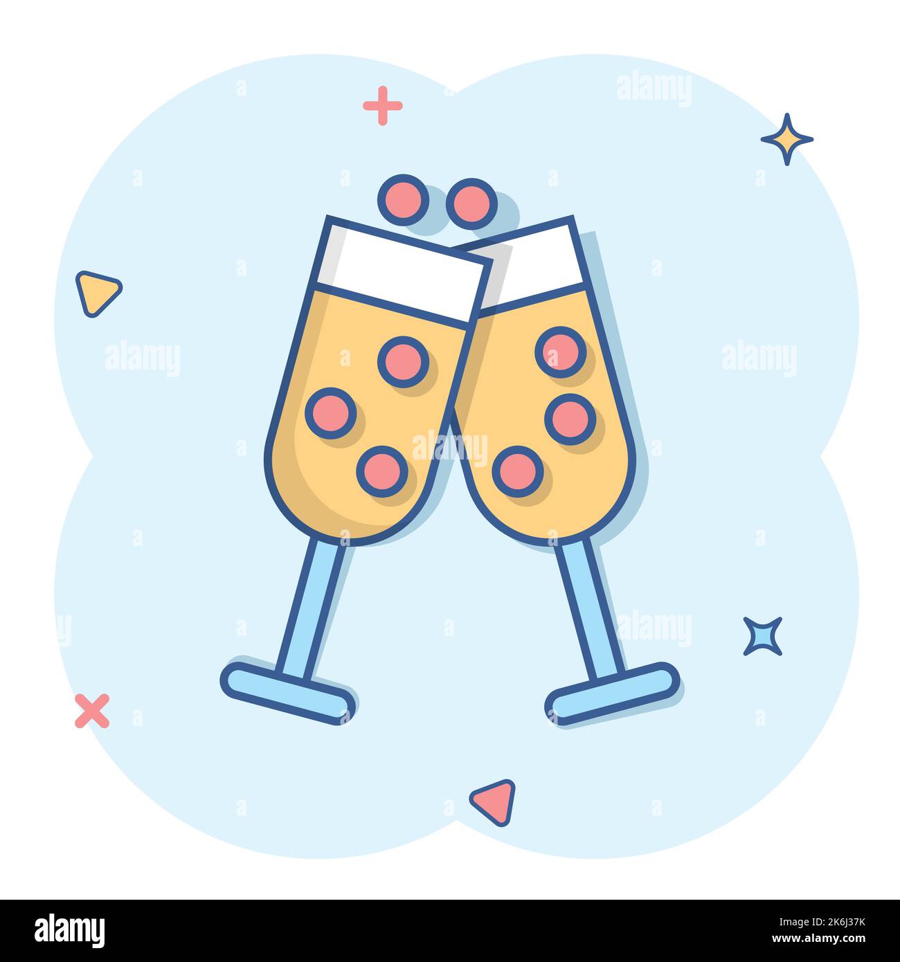 Champagne glass icon in comic style. Alcohol drink vector cartoon ...