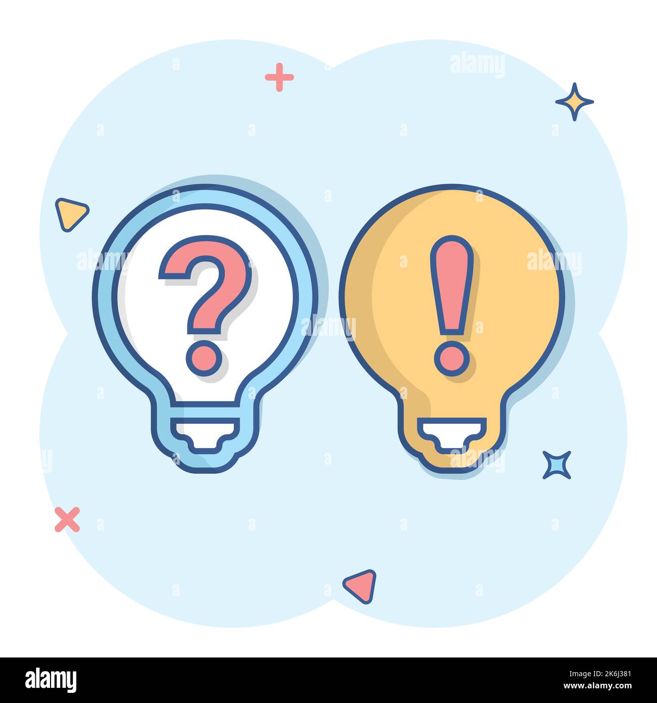 Problem solution icon in comic style. Light bulb idea vector cartoon ...