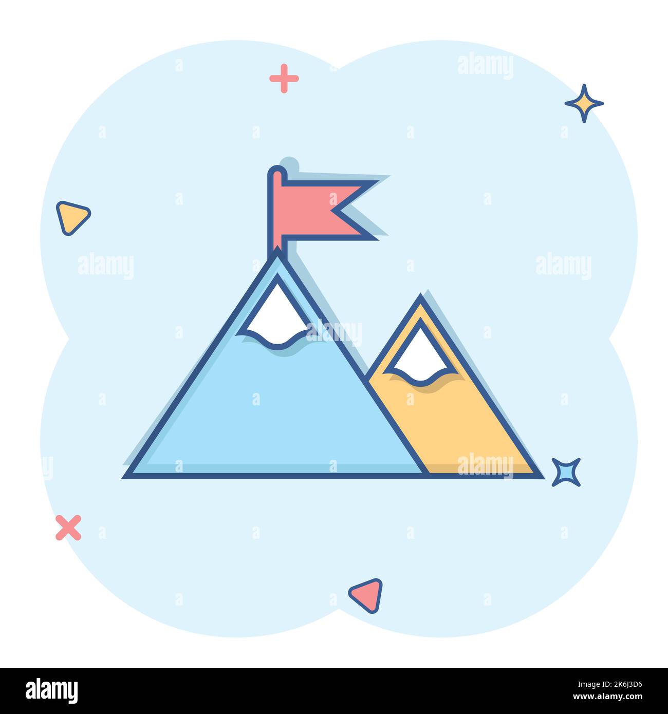 Mission champion icon in comic style. Mountain cartoon vector ...