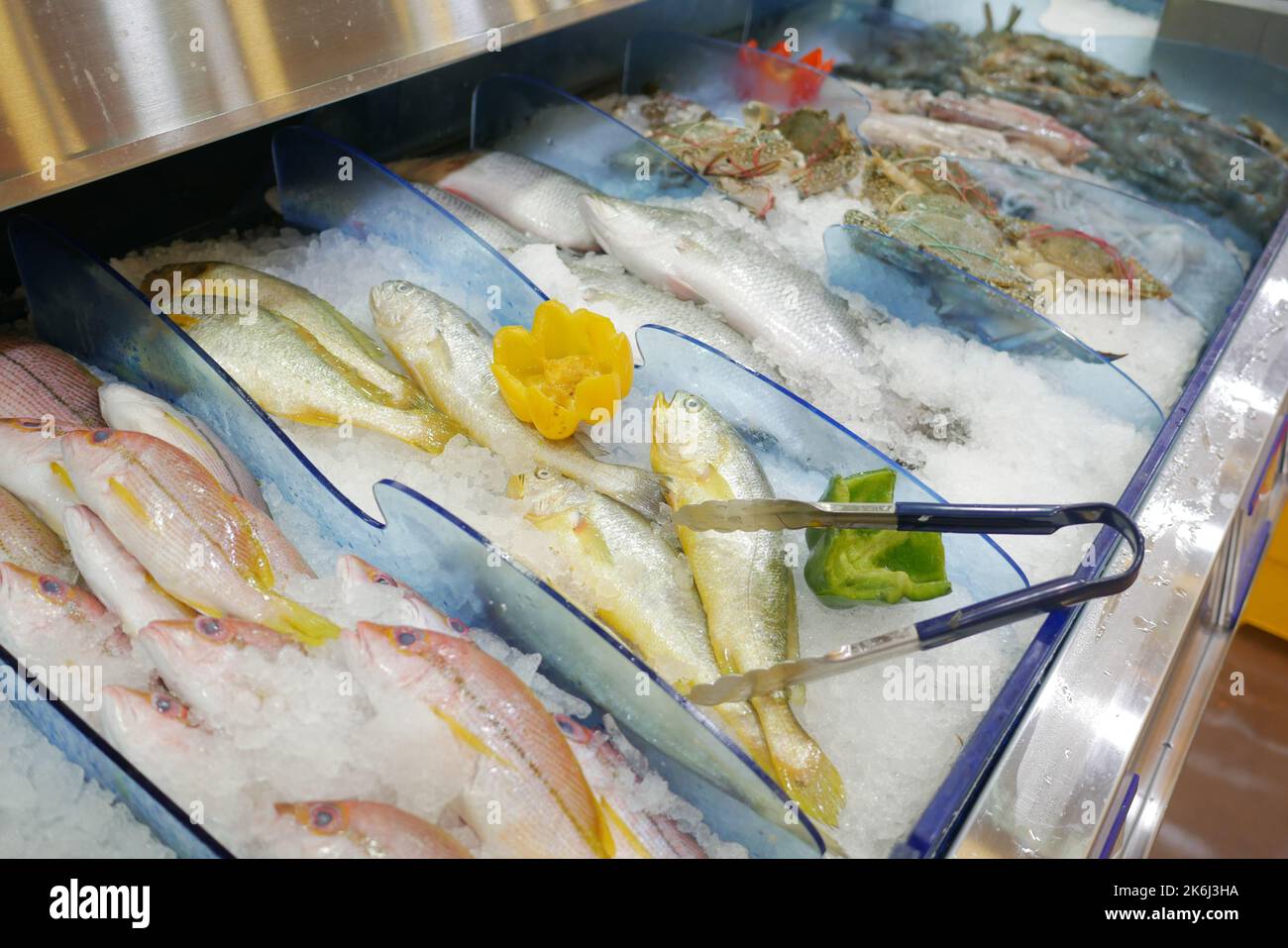 fresh fish in ice at local market shop Stock Photo - Alamy