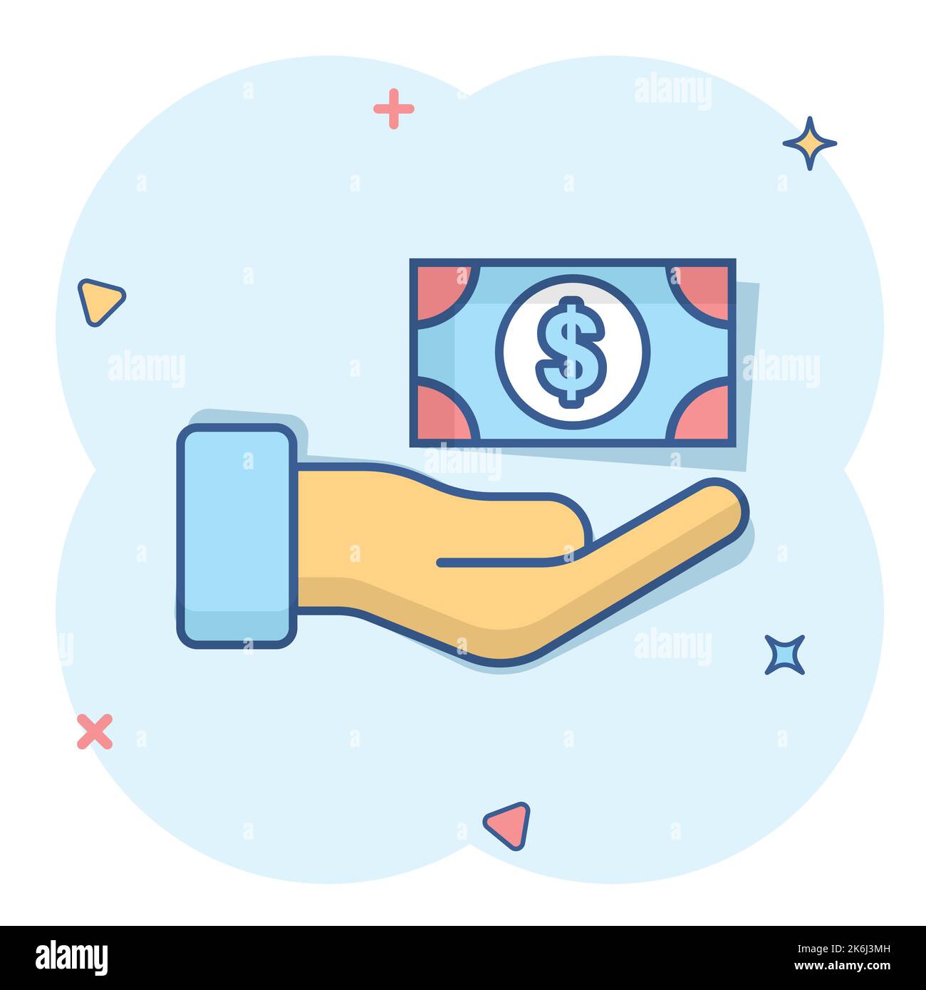 Remuneration icon in comic style. Money in hand cartoon vector ...
