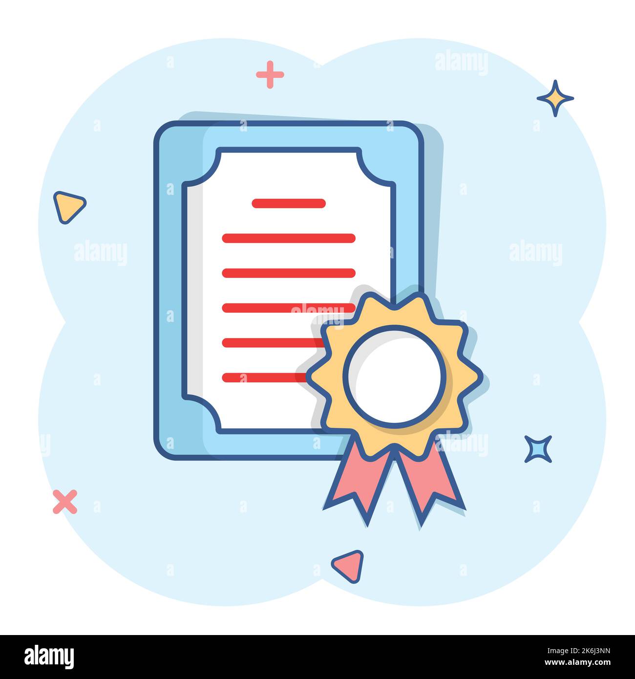 Certificate icon in comic style. License badge vector cartoon ...