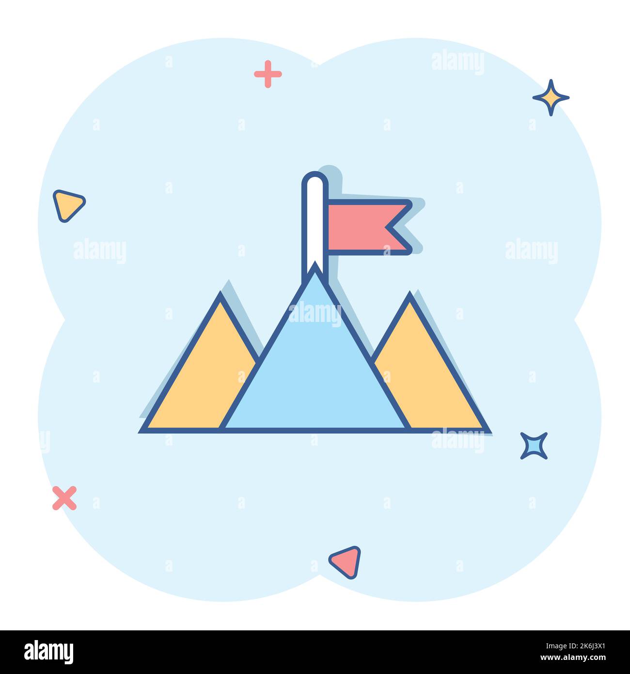 Mission champion icon in comic style. Mountain cartoon vector ...