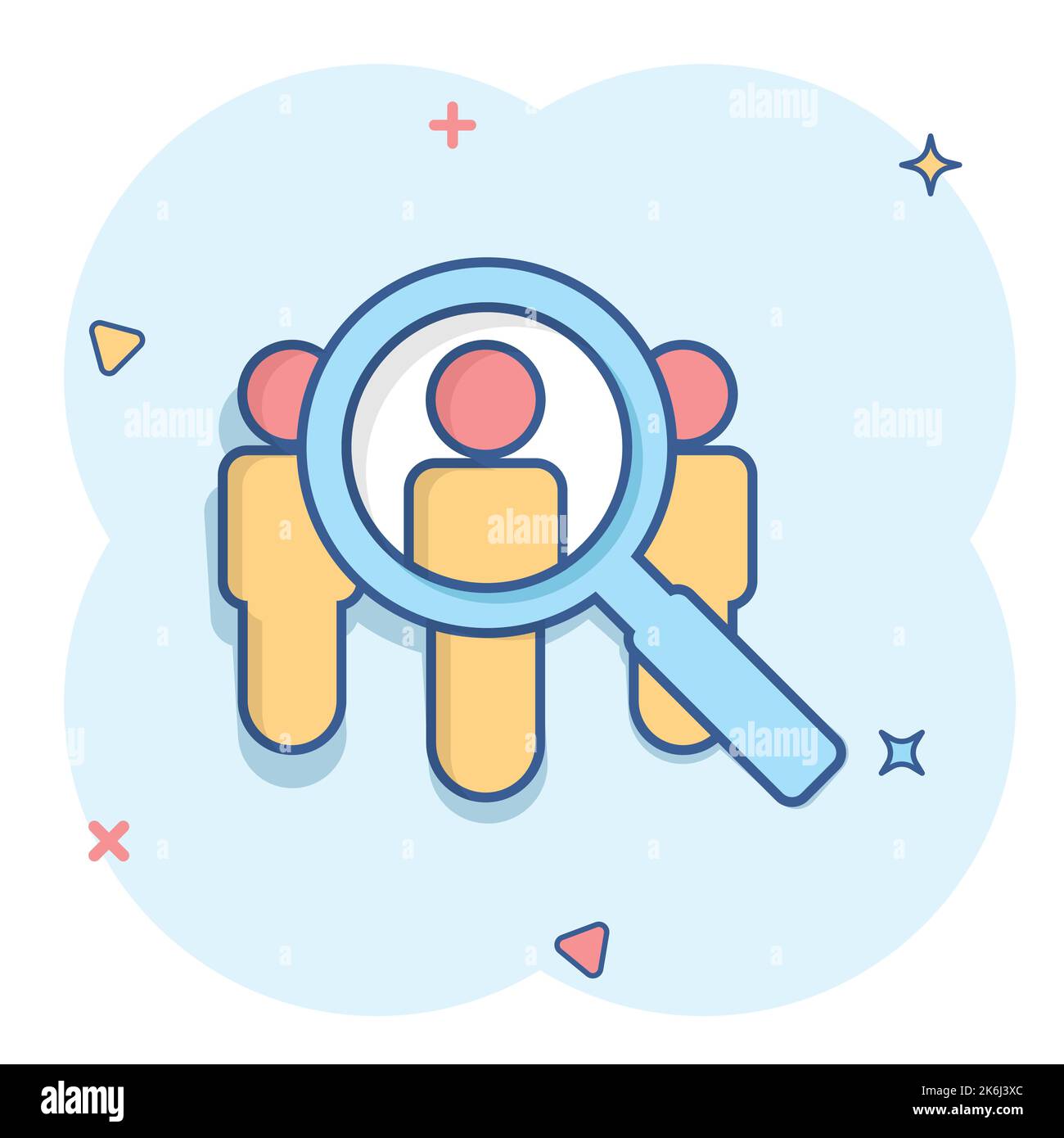 Search job vacancy icon in comic style. Loupe career vector cartoon ...