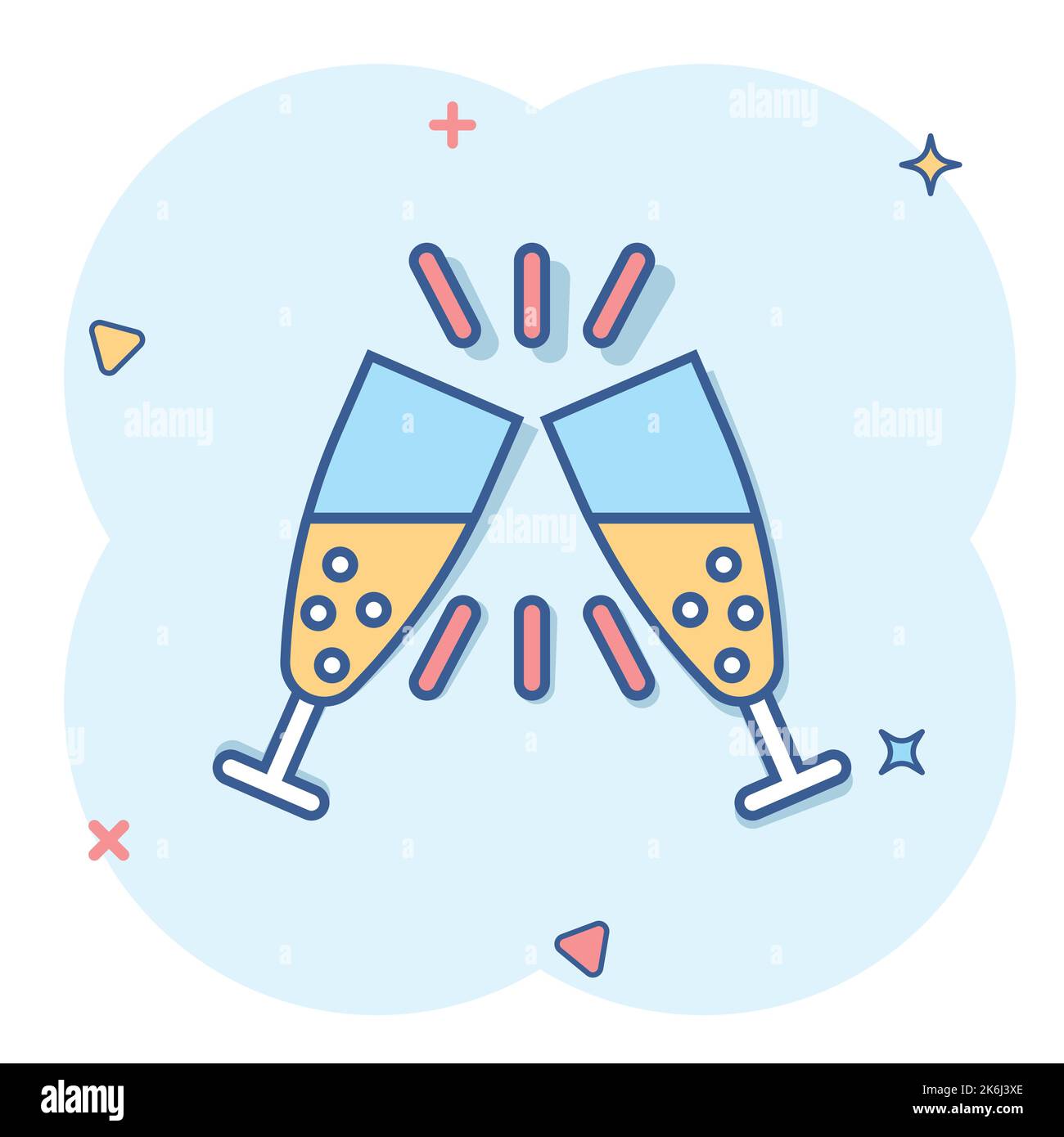 Champagne glass icon in comic style. Alcohol drink vector cartoon ...