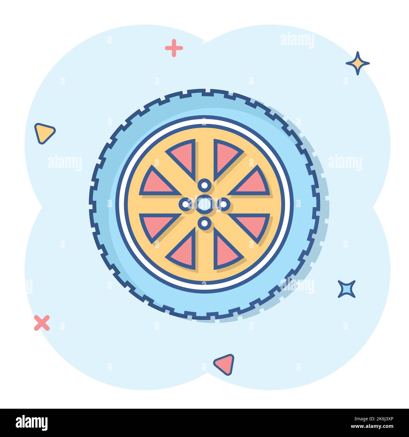Car wheel icon in comic style. Vehicle part cartoon vector illustration ...