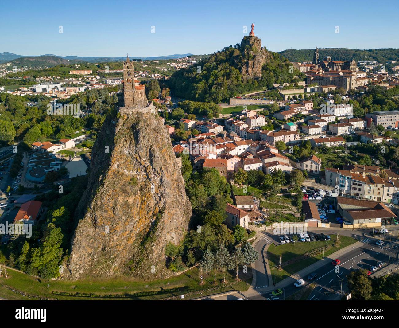 Aerial view of Saint-Michel d'Aiguilhe (St. Michael of the Needle) Chapel, Le Puy en Velay ...