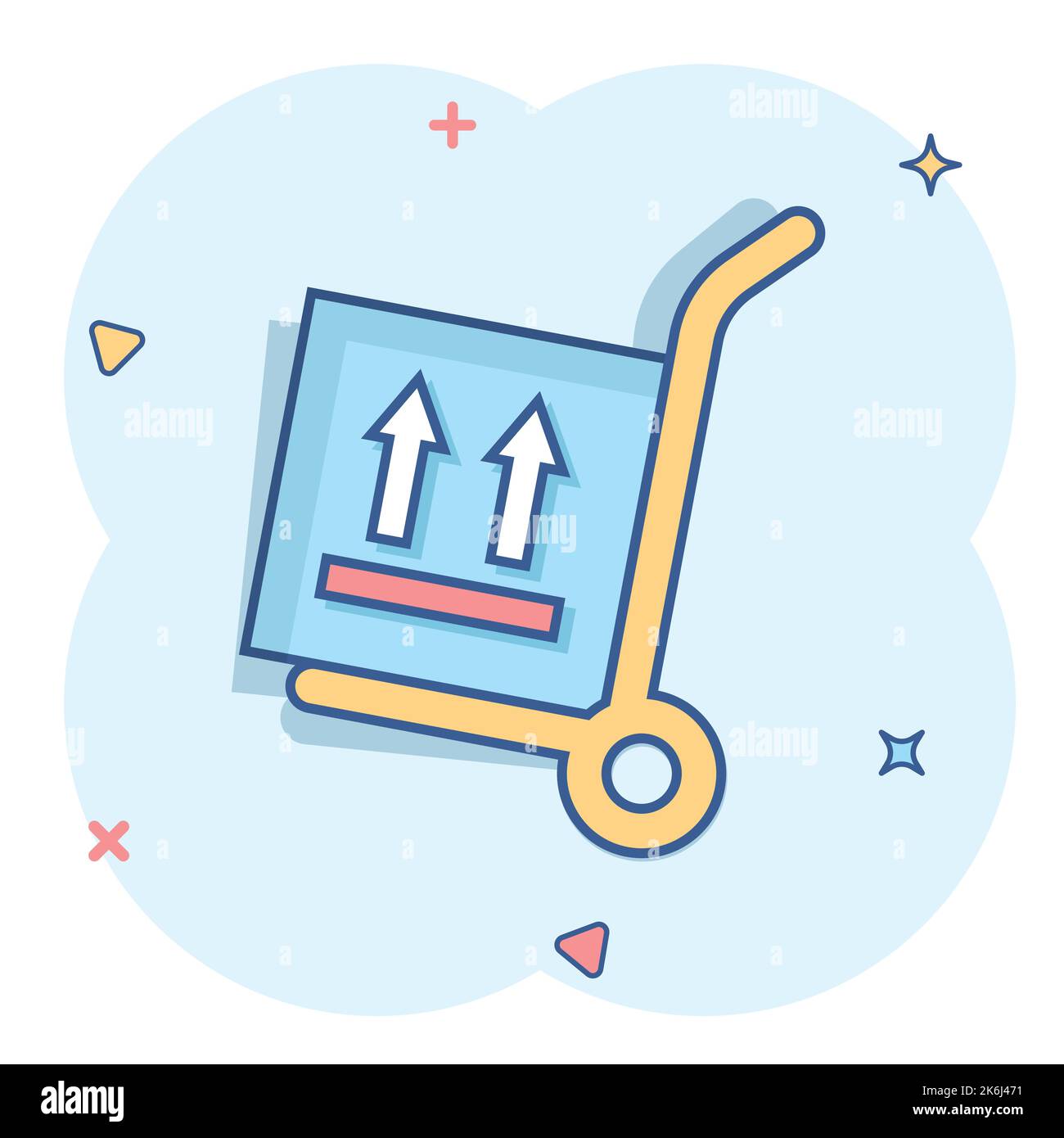 Cargo trolley icon in comic style. Delivery box cartoon vector ...
