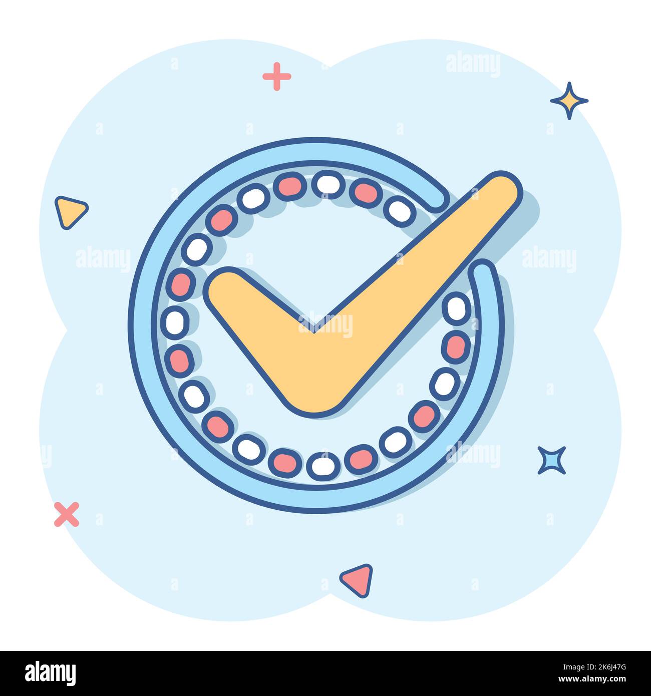 Check mark sign icon in comic style. Confirm button cartoon vector ...