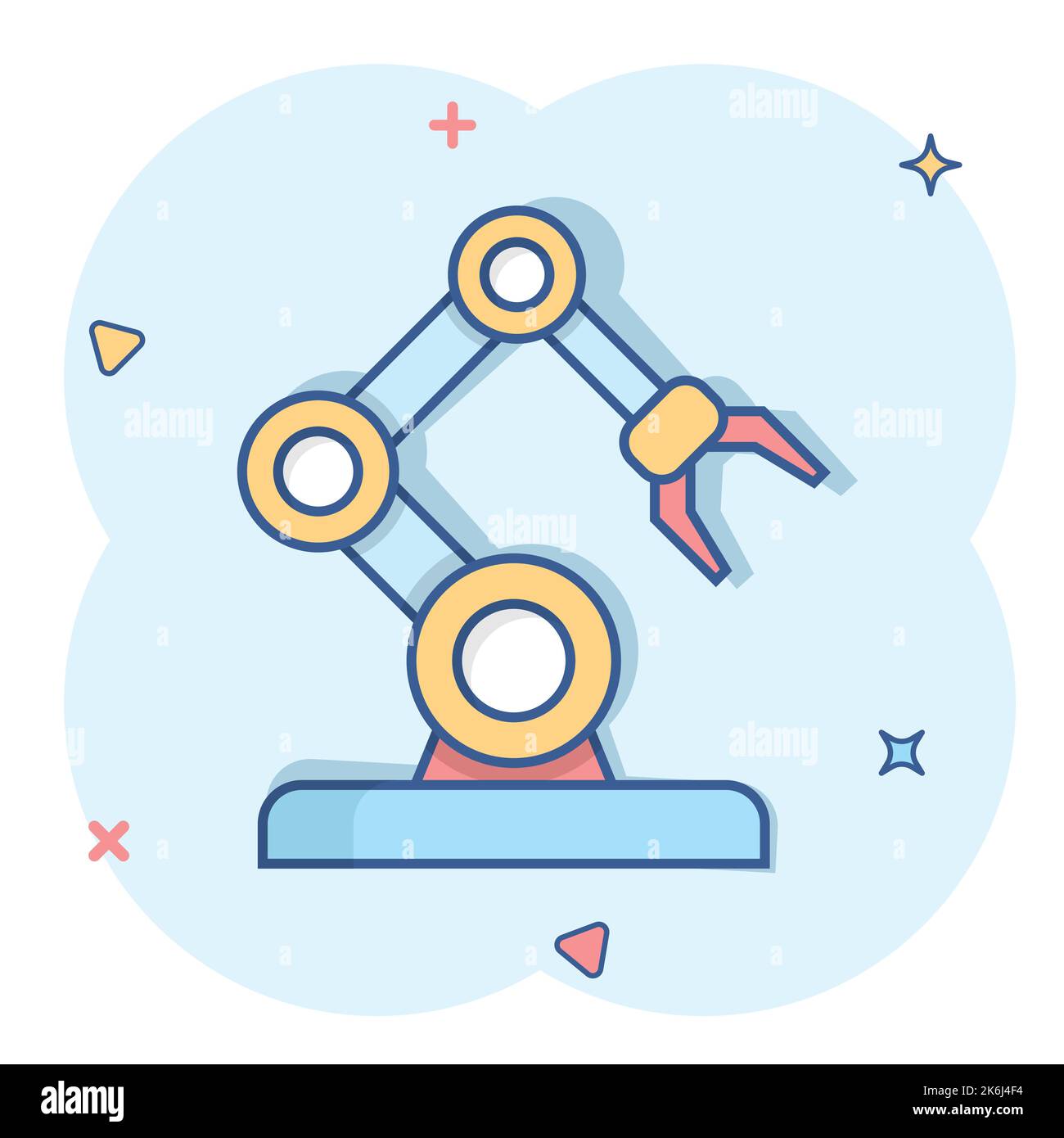 Robot arm icon in comic style. Mechanic manipulator cartoon vector illustration on white ...