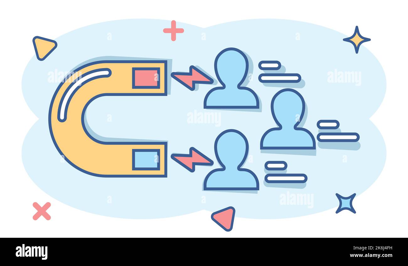 Lead conversion icon in comic style. Attract cartoon vector ...