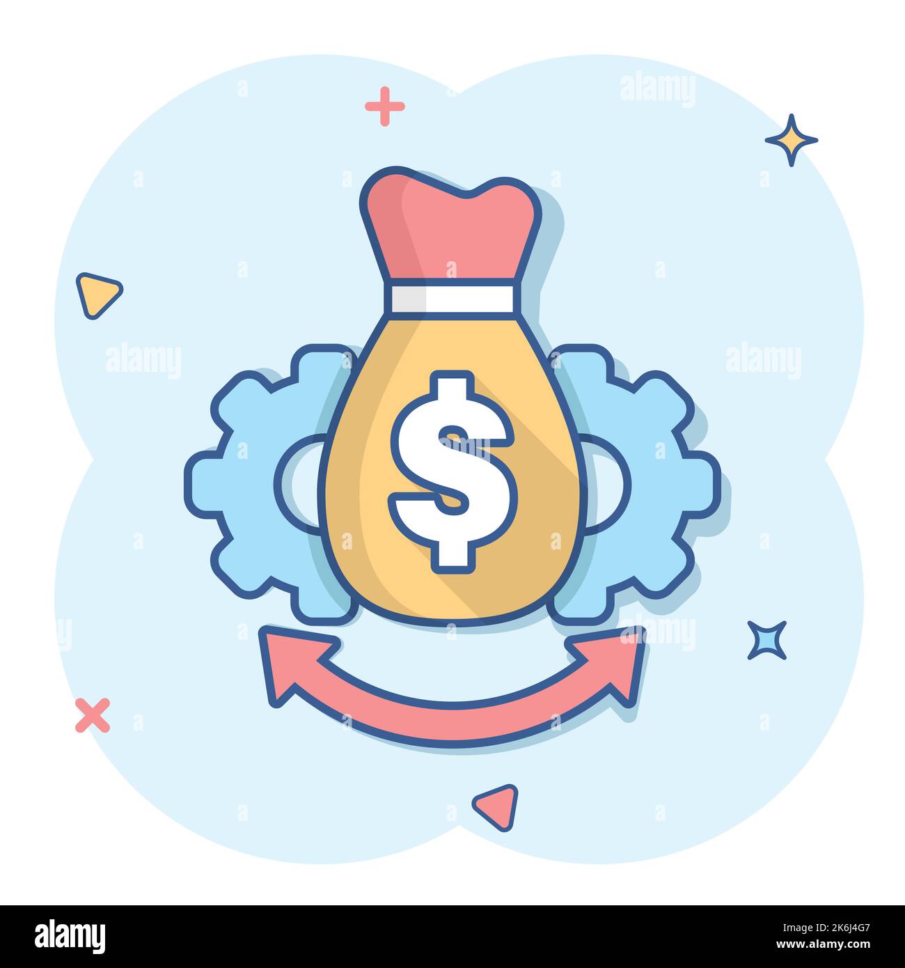 Money optimization icon in comic style. Gear effective cartoon vector ...