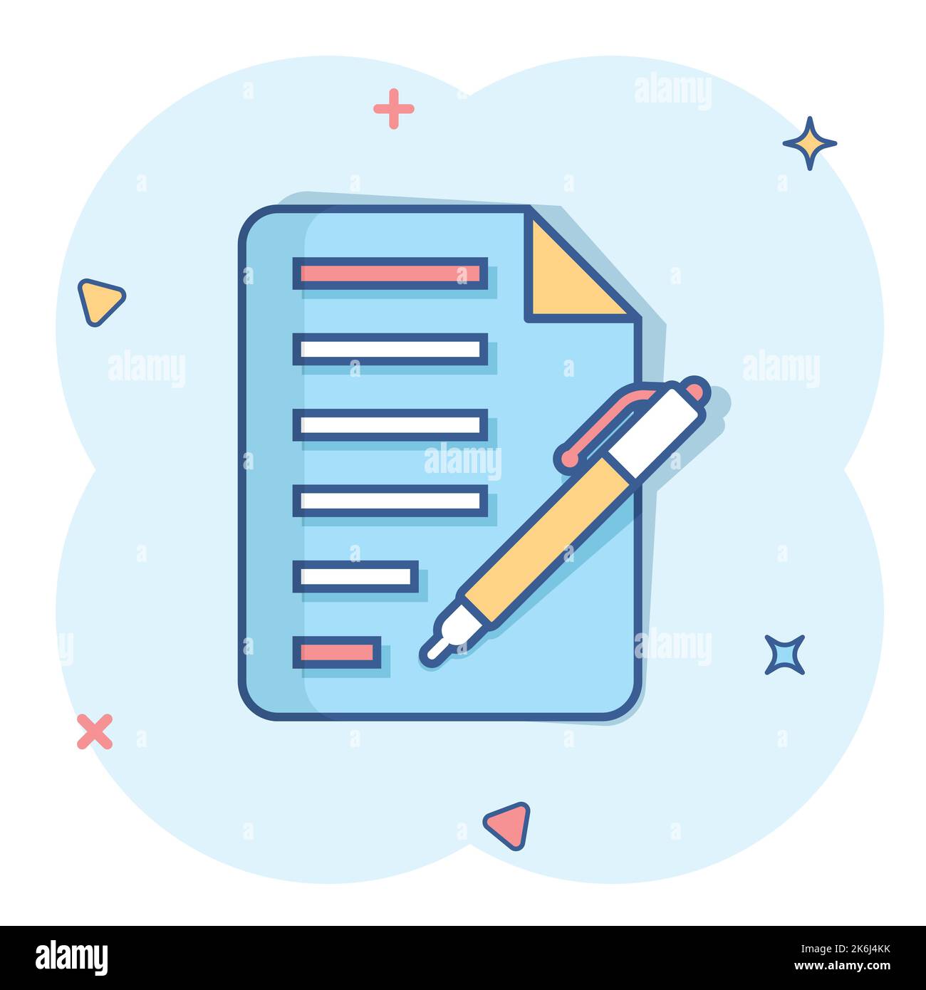 Document with pen icon in comic style. Notepad vector cartoon ...