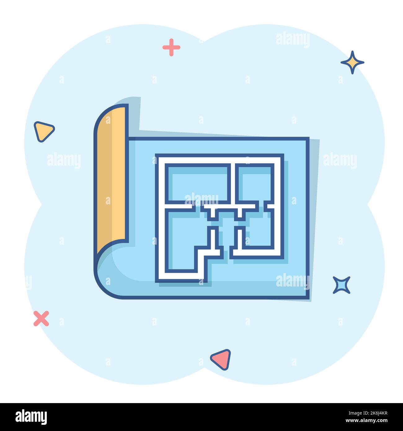 Room plan icon in comic style. Blueprint cartoon vector illustration on ...