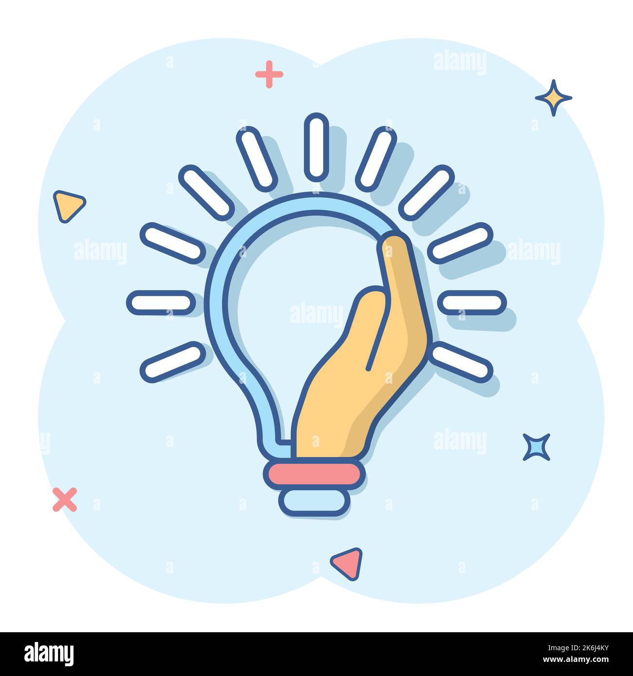 Lightbulb in hand icon in comic style. Bulb cartoon vector illustration ...
