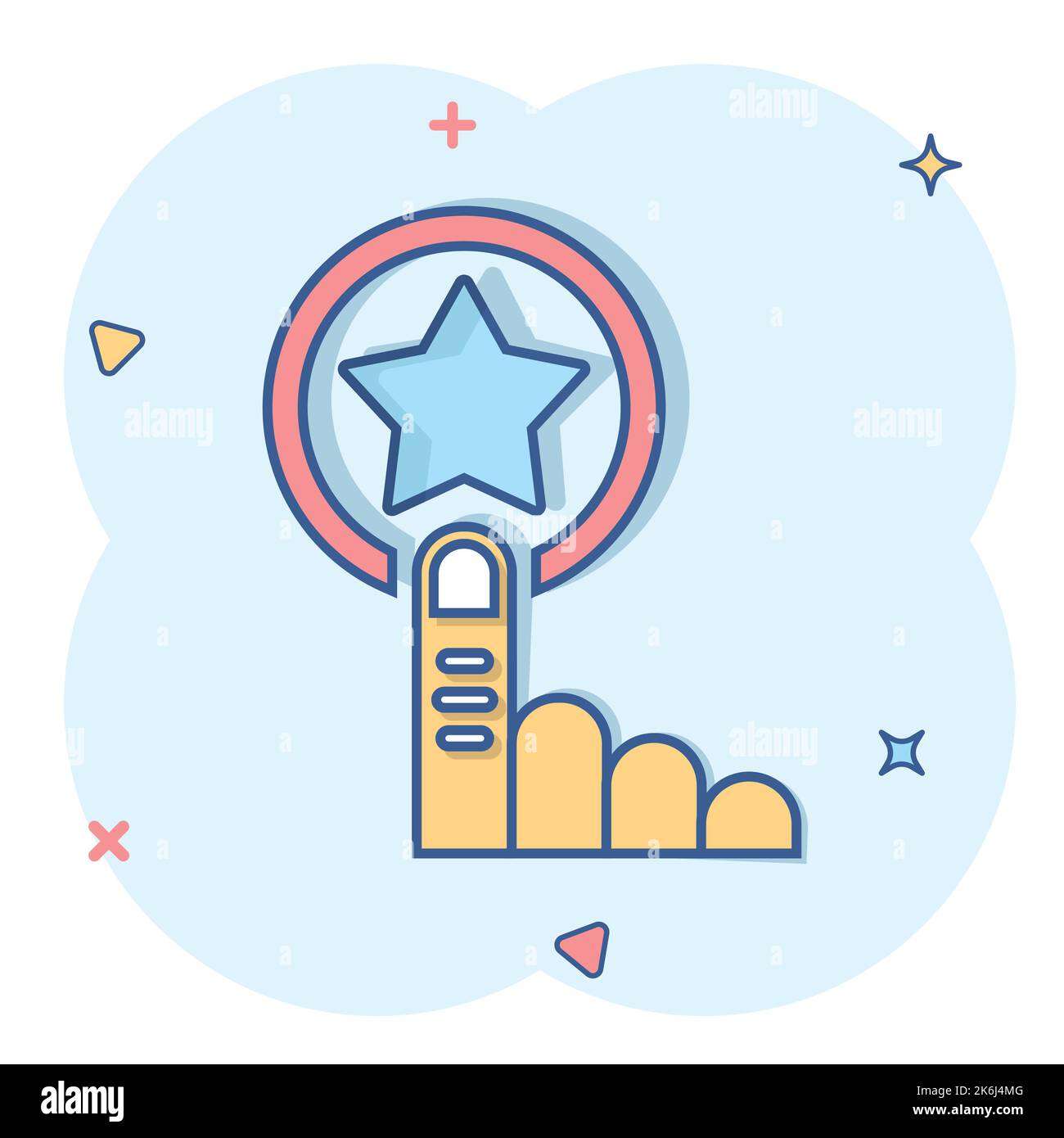 Click loyalty card icon in comic style. Hand on reward cartoon vector ...
