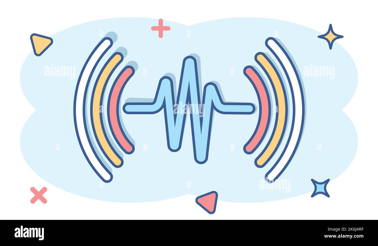 Sound wave icon in comic style. Heart beat vector cartoon illustration ...
