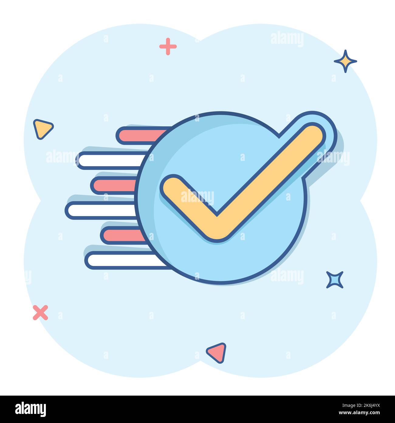 Check mark sign icon in comic style. Confirm button cartoon vector ...