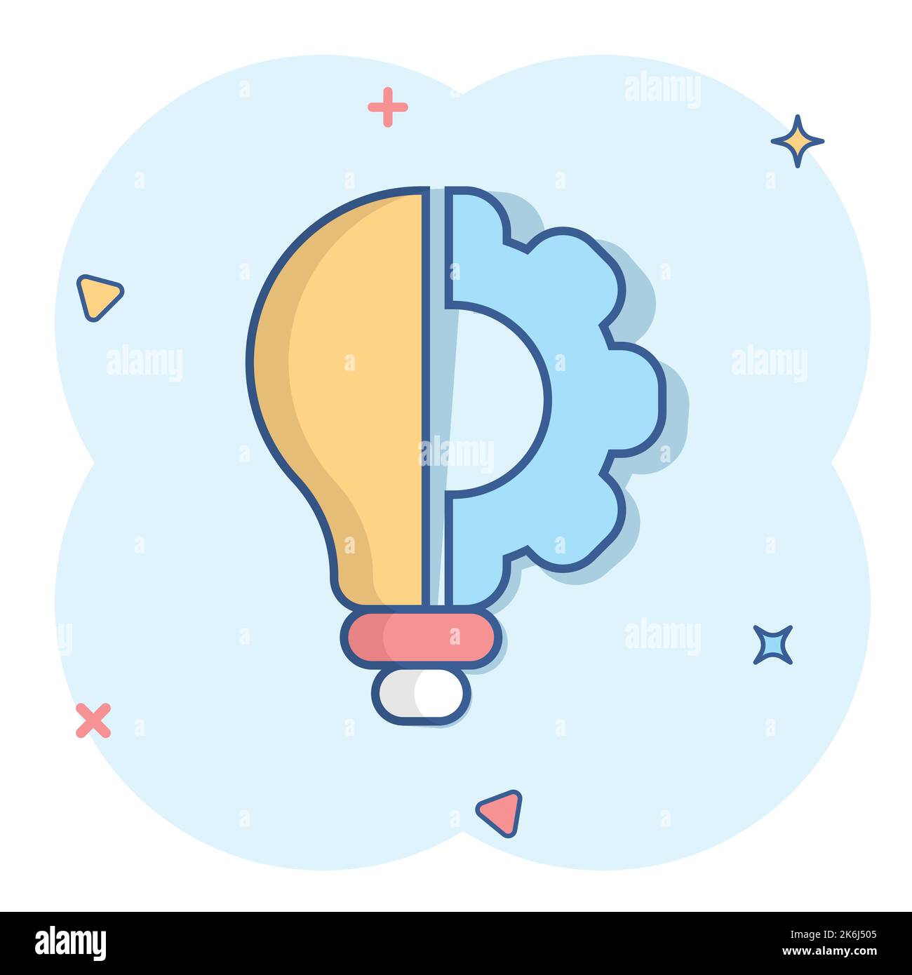 Innovation icon in comic style. Lightbulb with cogwheel cartoon vector ...