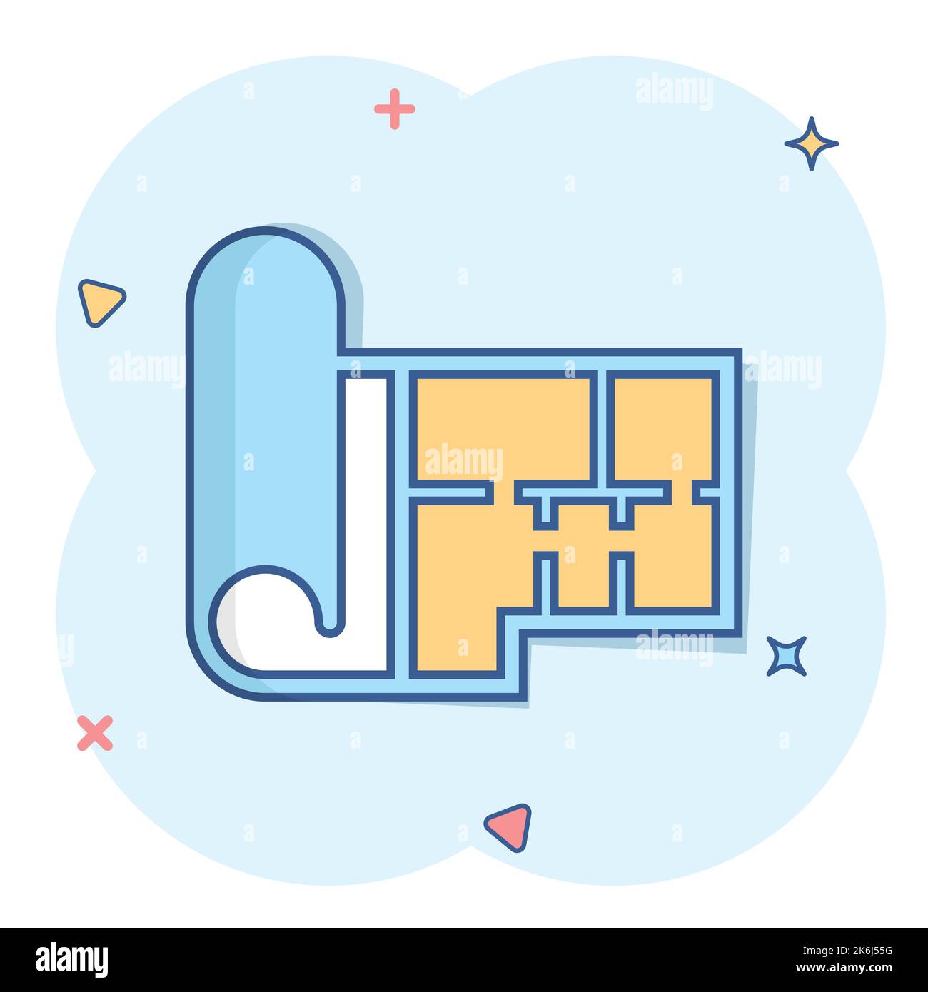 Room plan icon in comic style. Blueprint cartoon vector illustration on ...