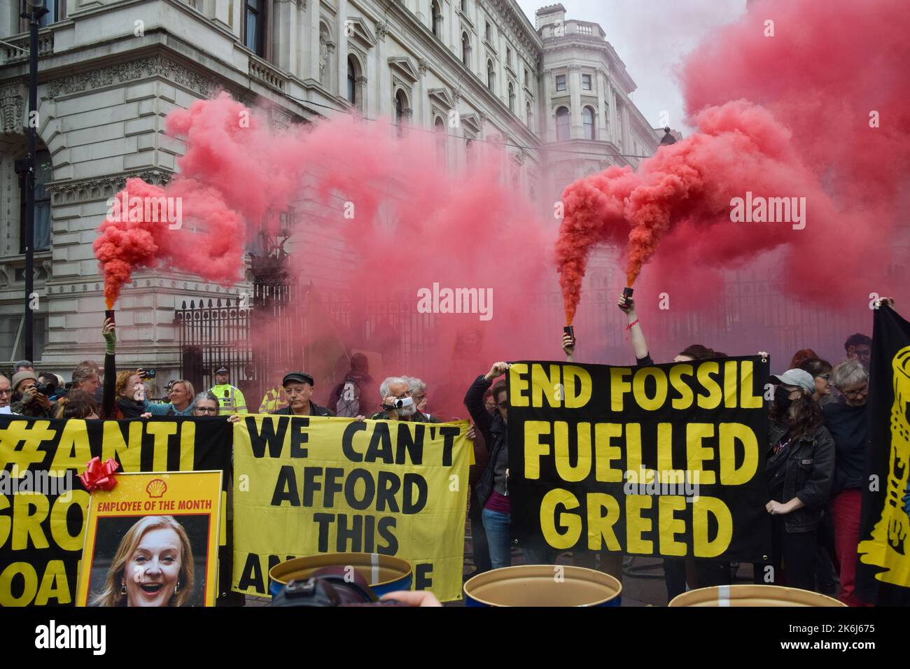 London, UK. 14th October 2022. Protesters outside Downing Street ...