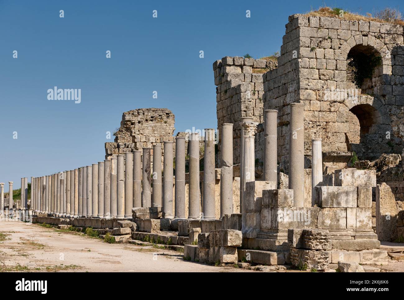 Roman North Bath and columns of collonnaded street, ruins of the Roman ...