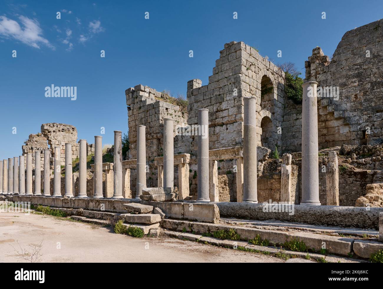 Roman North Bath and columns of collonnaded street, ruins of the Roman ...