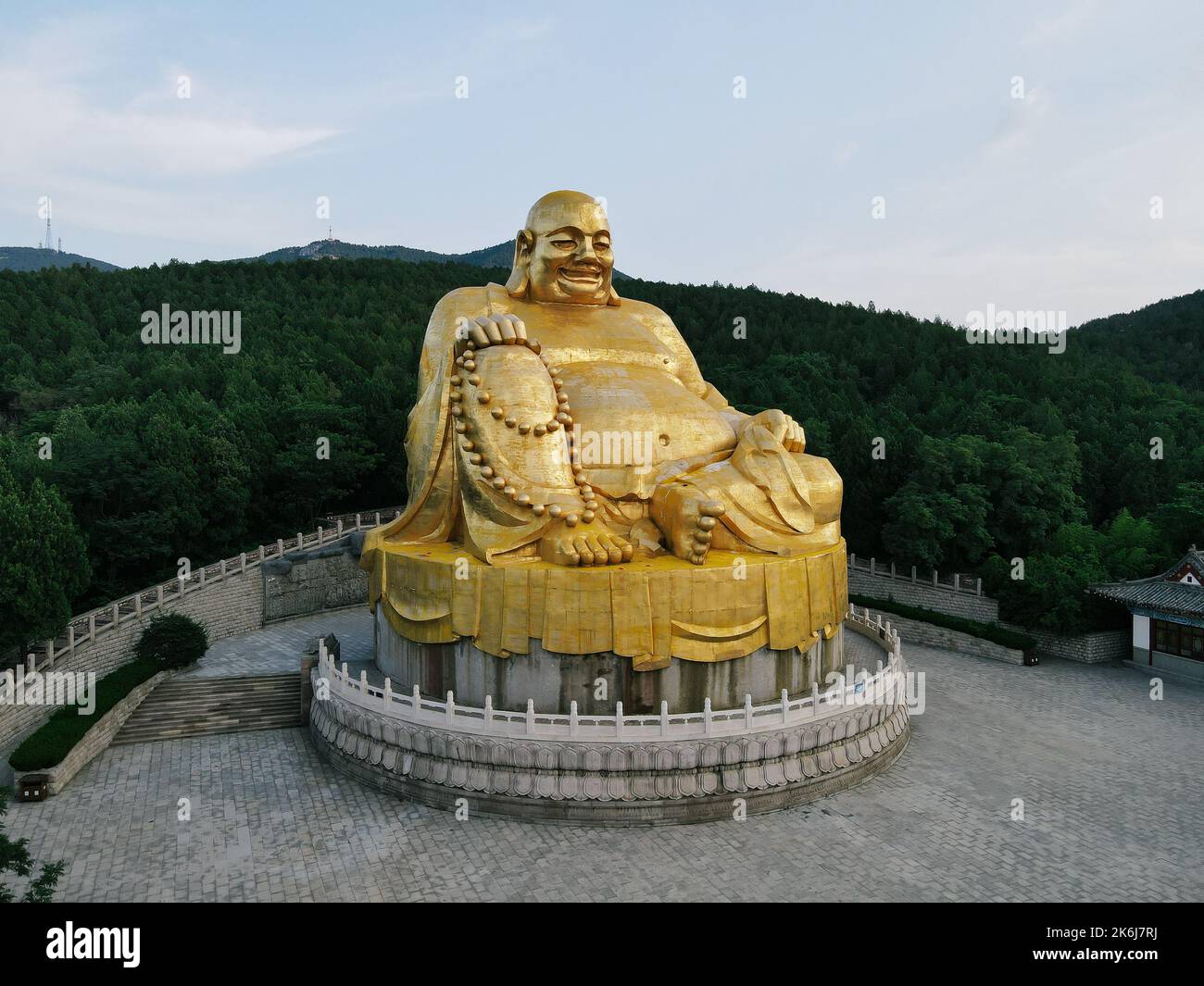 Aerial View of Giant Golden Maitreya Buddha Statue, Thousand Buddha ...