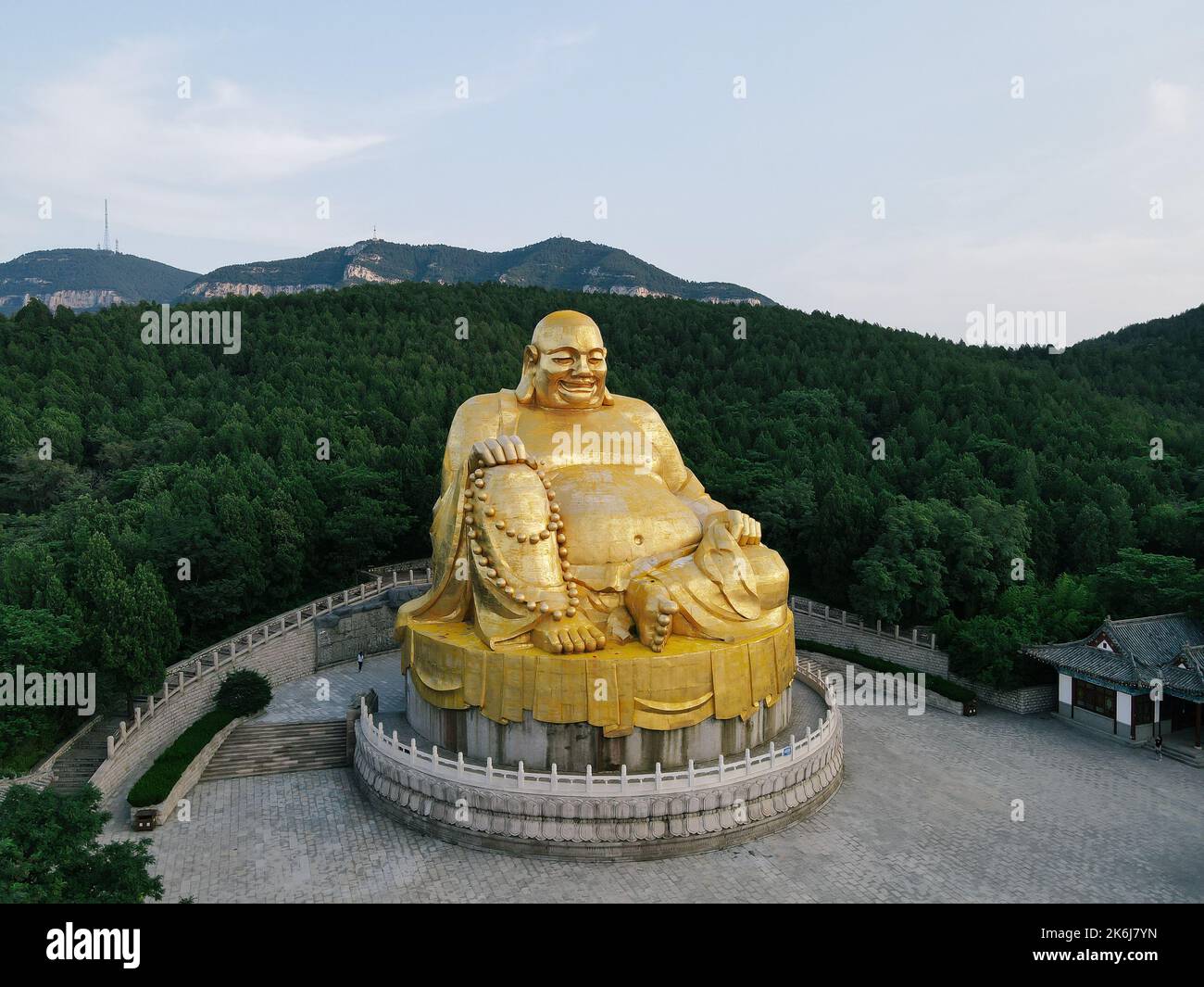 Aerial View of Giant Golden Maitreya Buddha Statue, Thousand Buddha ...