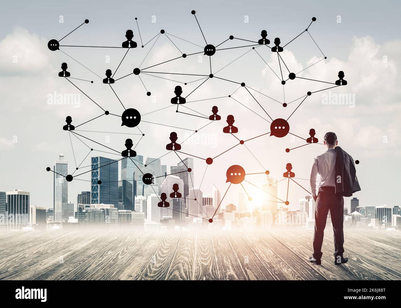 Social connection concept drawn on screen as symbol for teamwork and ...