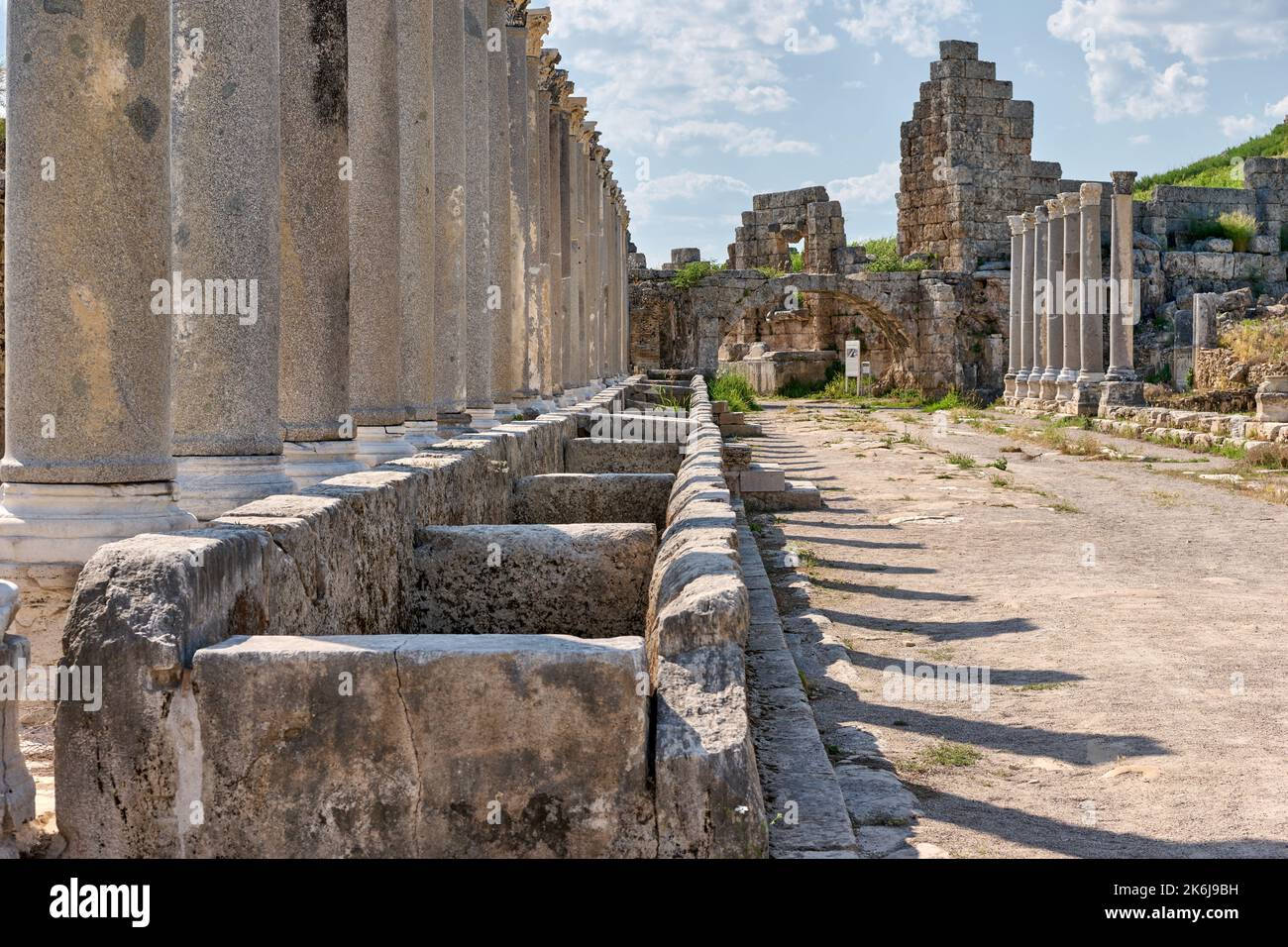 columns of western collonnaded street ruins of the Roman city of Perge ...