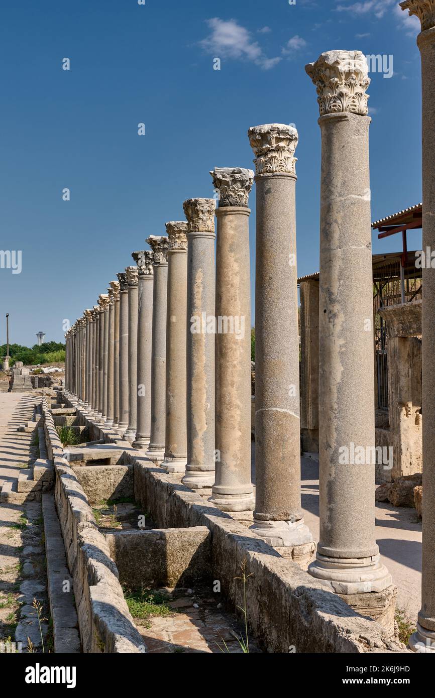 columns of western collonnaded street ruins of the Roman city of Perge ...