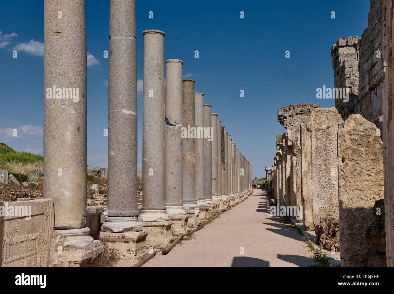 columns of western collonnaded street ruins of the Roman city of Perge ...