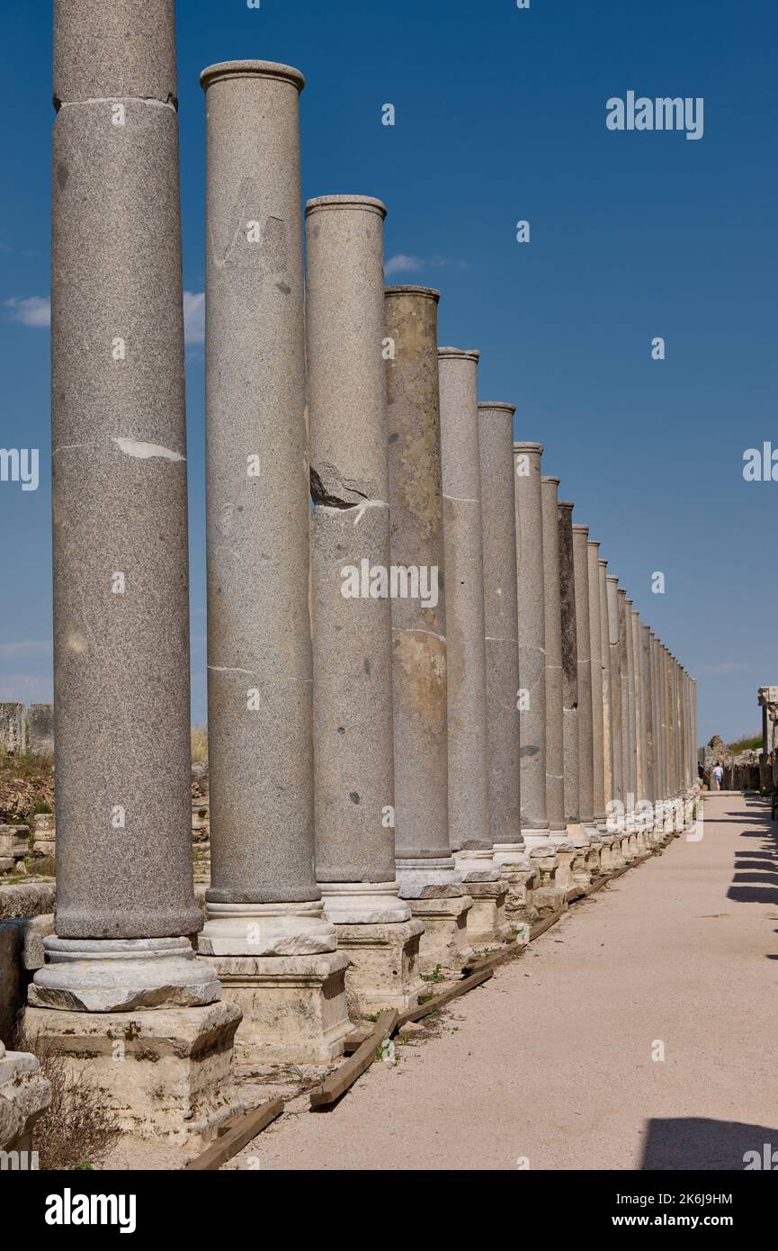 columns of western collonnaded street ruins of the Roman city of Perge ...