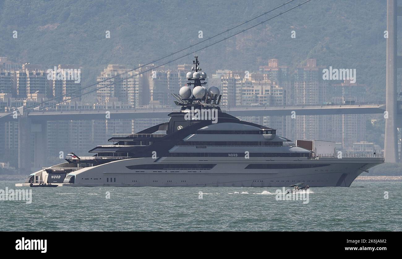The 142 m (466 ft) superyacht Nord owned by sanctioned Russian billionaire businessman Alexey ...