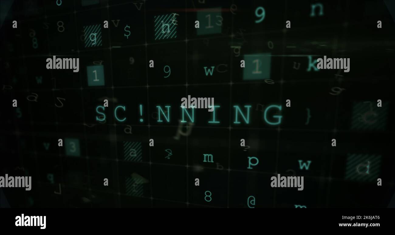 Illustration of scanning text with grid pattern, multiple letters and ...