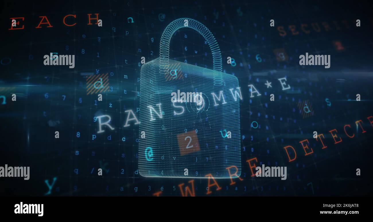 Illustration of padlock with multiple words, numbers and letters over ...