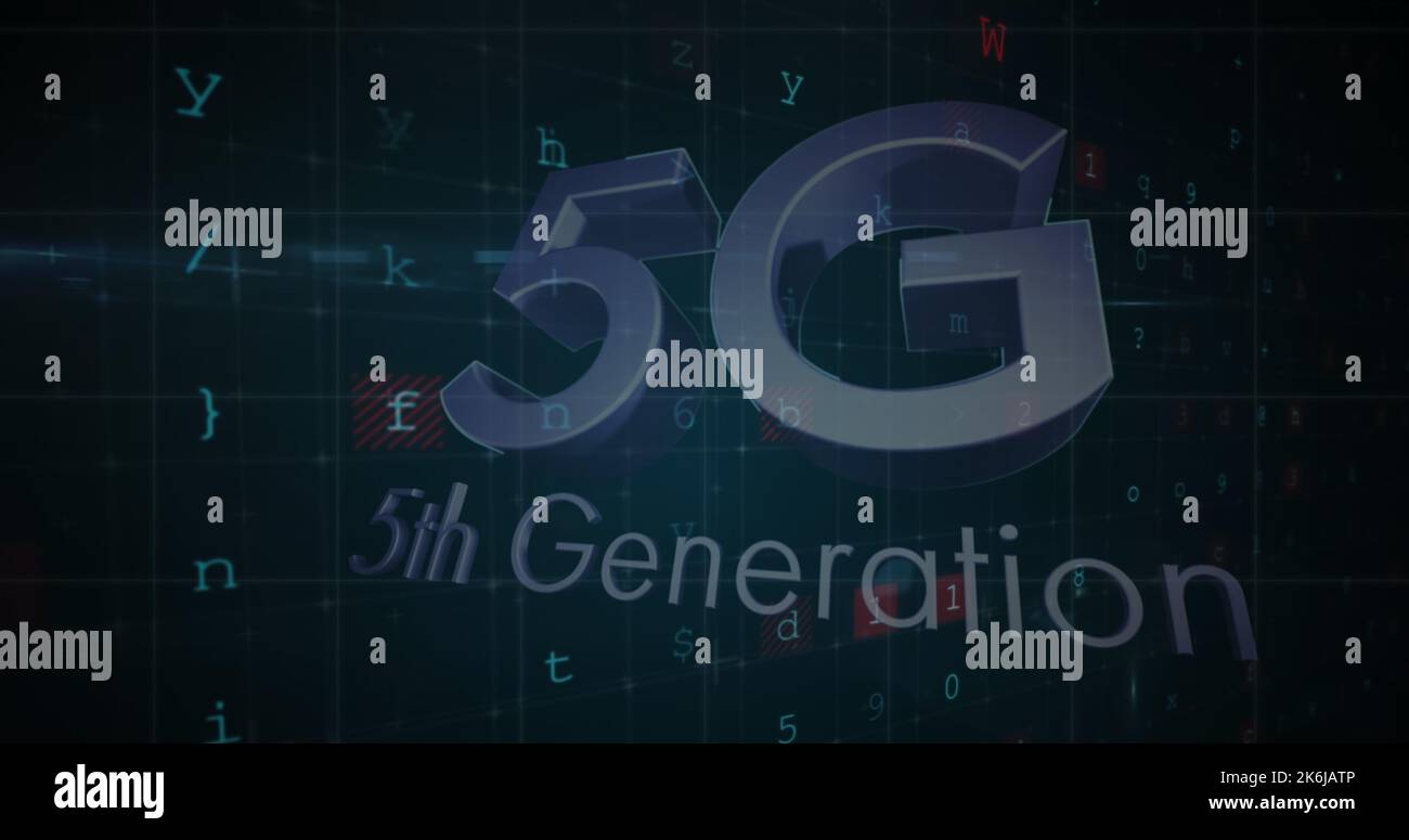 Illustration of 5g and 5th generation text with number and letters over ...