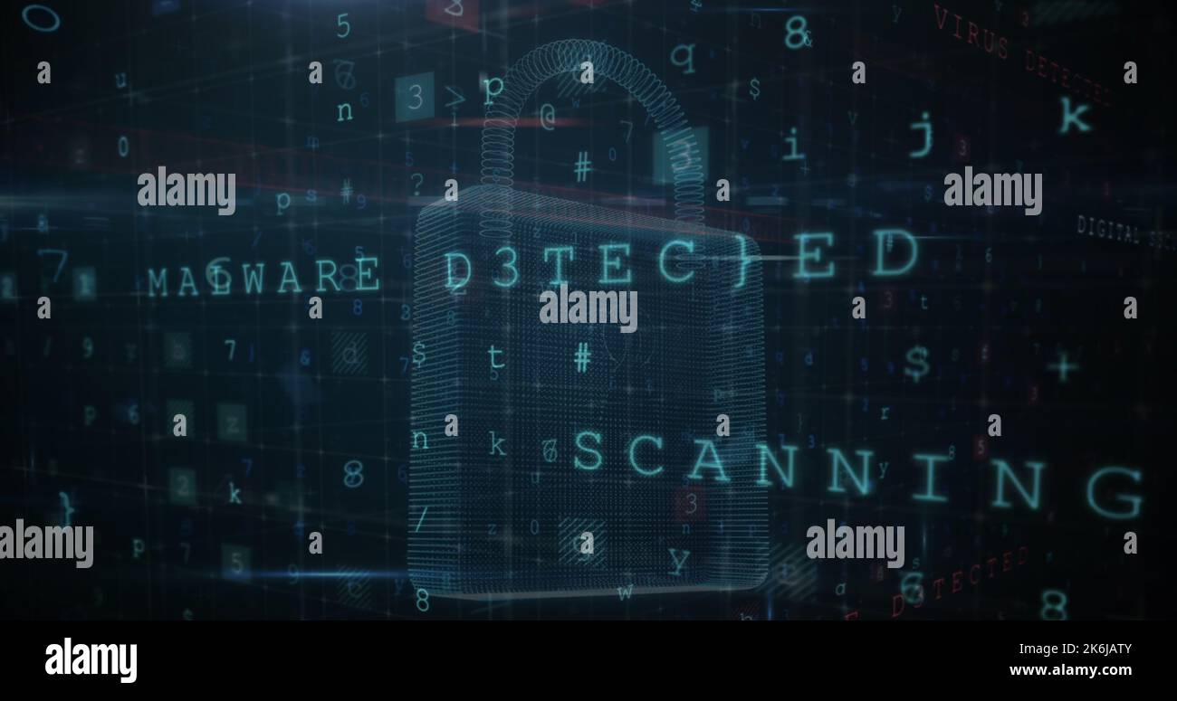 Illustration of padlock with multiple words, letters and numbers ...