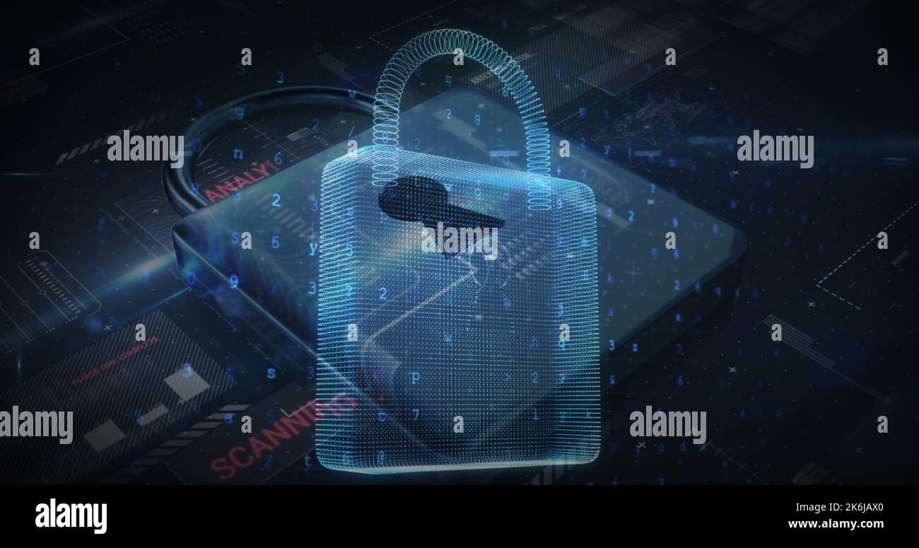 Illustration of padlocks with numbers, letters over computer cpu Stock ...