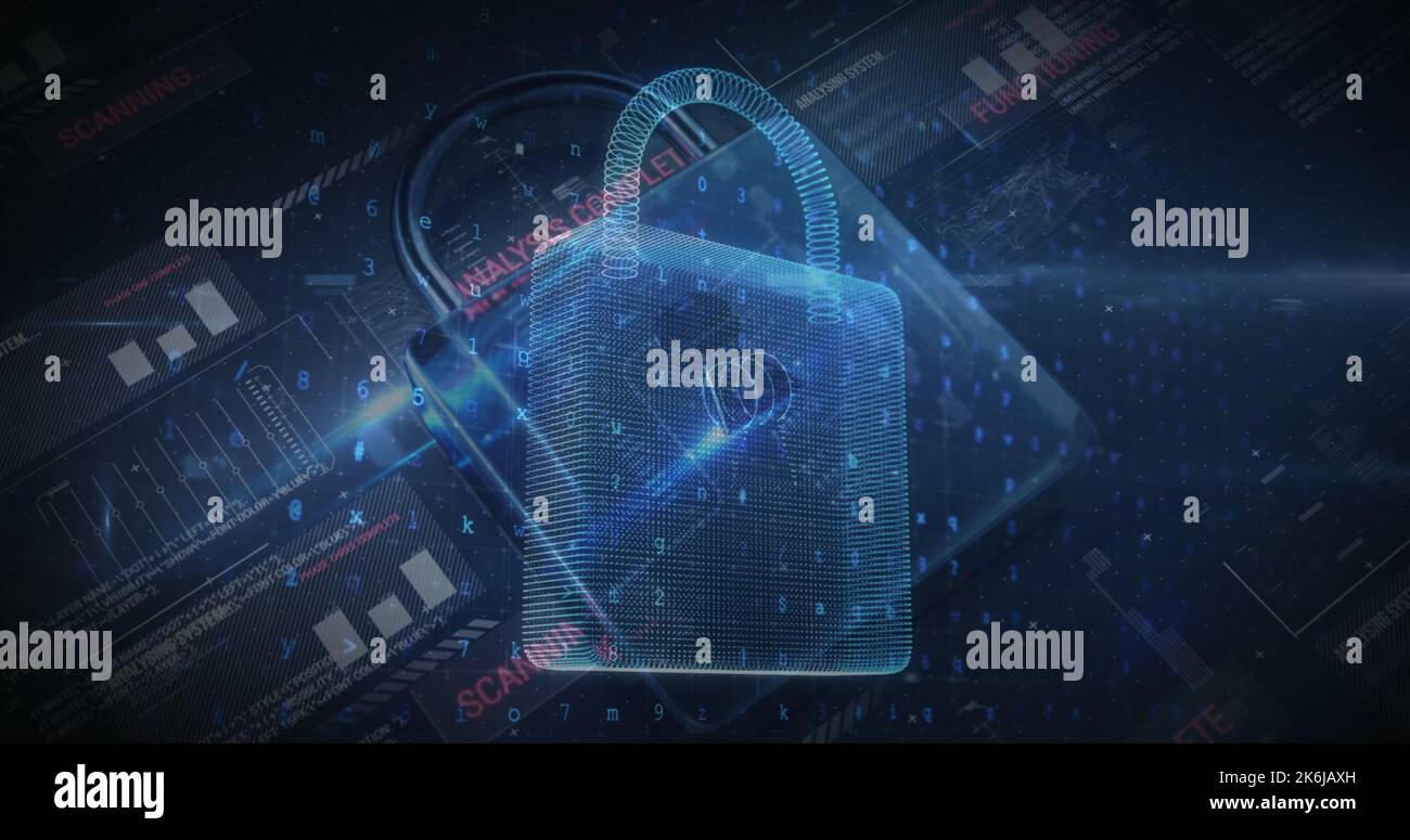 Illustration of padlocks with numbers, letters over computer cpu ...