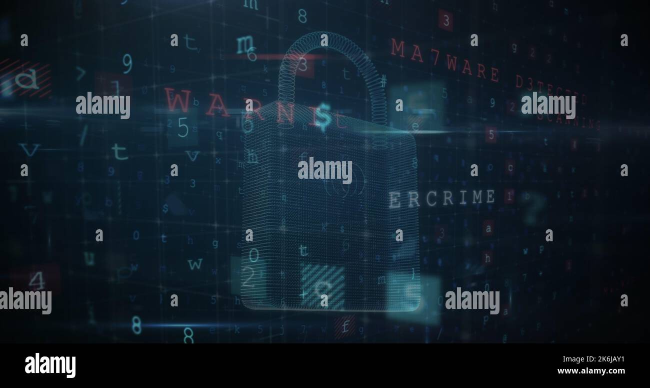 Illustration of padlock with multiple words, numbers and letters ...