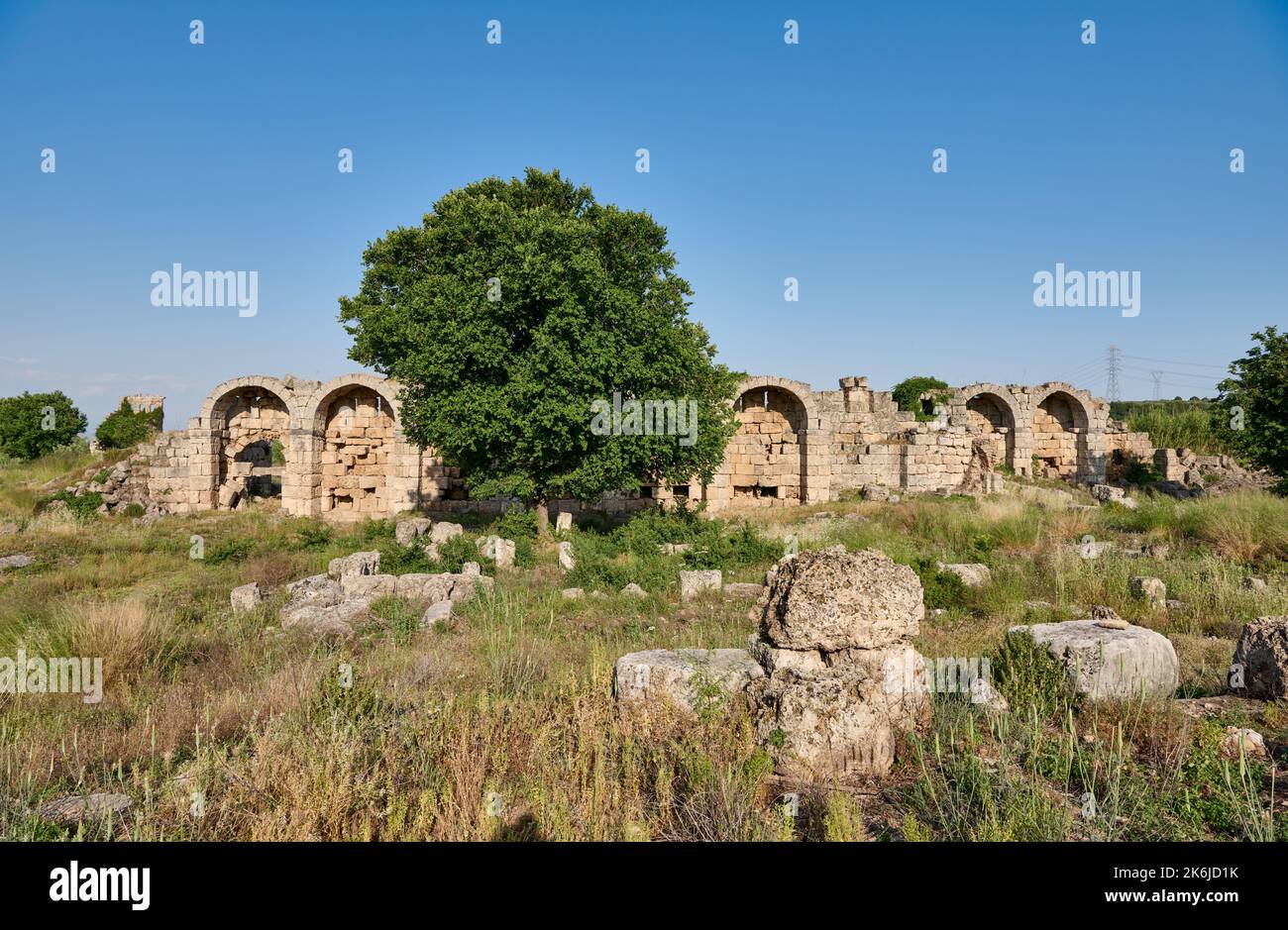 city wall, ruins of the Roman city of Perge, Antalya, Turkey Stock ...