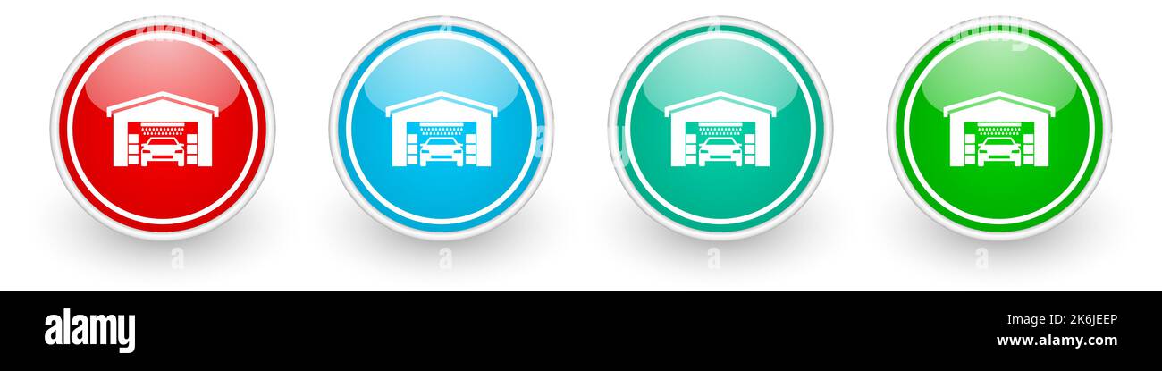 Car wash, auto cleaning service vector icons, colorful glossy buttons ...