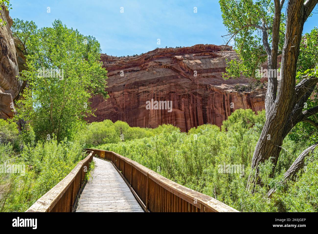 The boardwalk runs between the canyon walls near the petroglyphs at ...