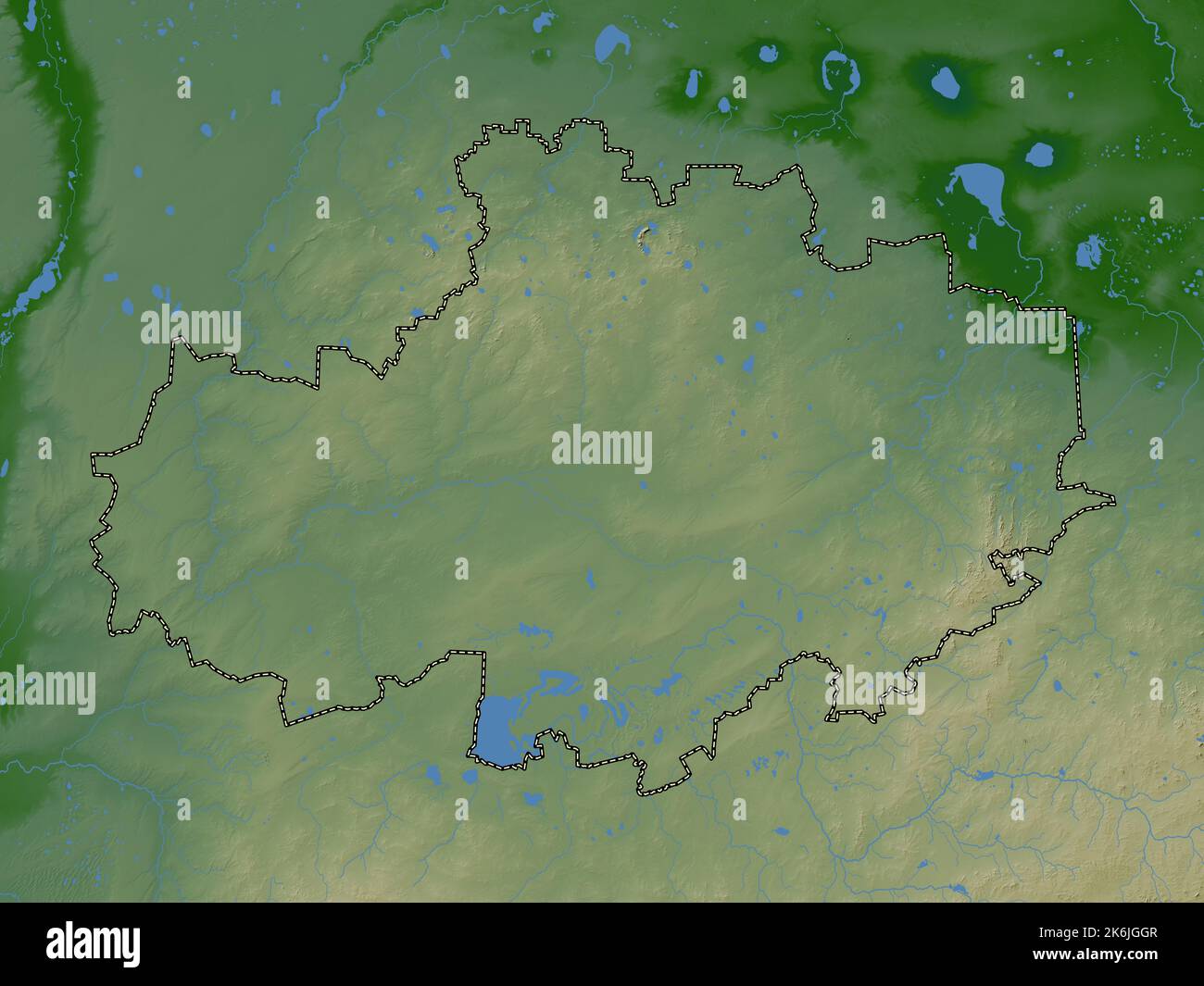 Aqmola, region of Kazakhstan. Colored elevation map with lakes and ...