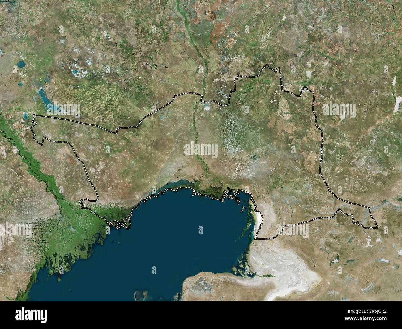 Atyrau, region of Kazakhstan. High resolution satellite map Stock Photo ...