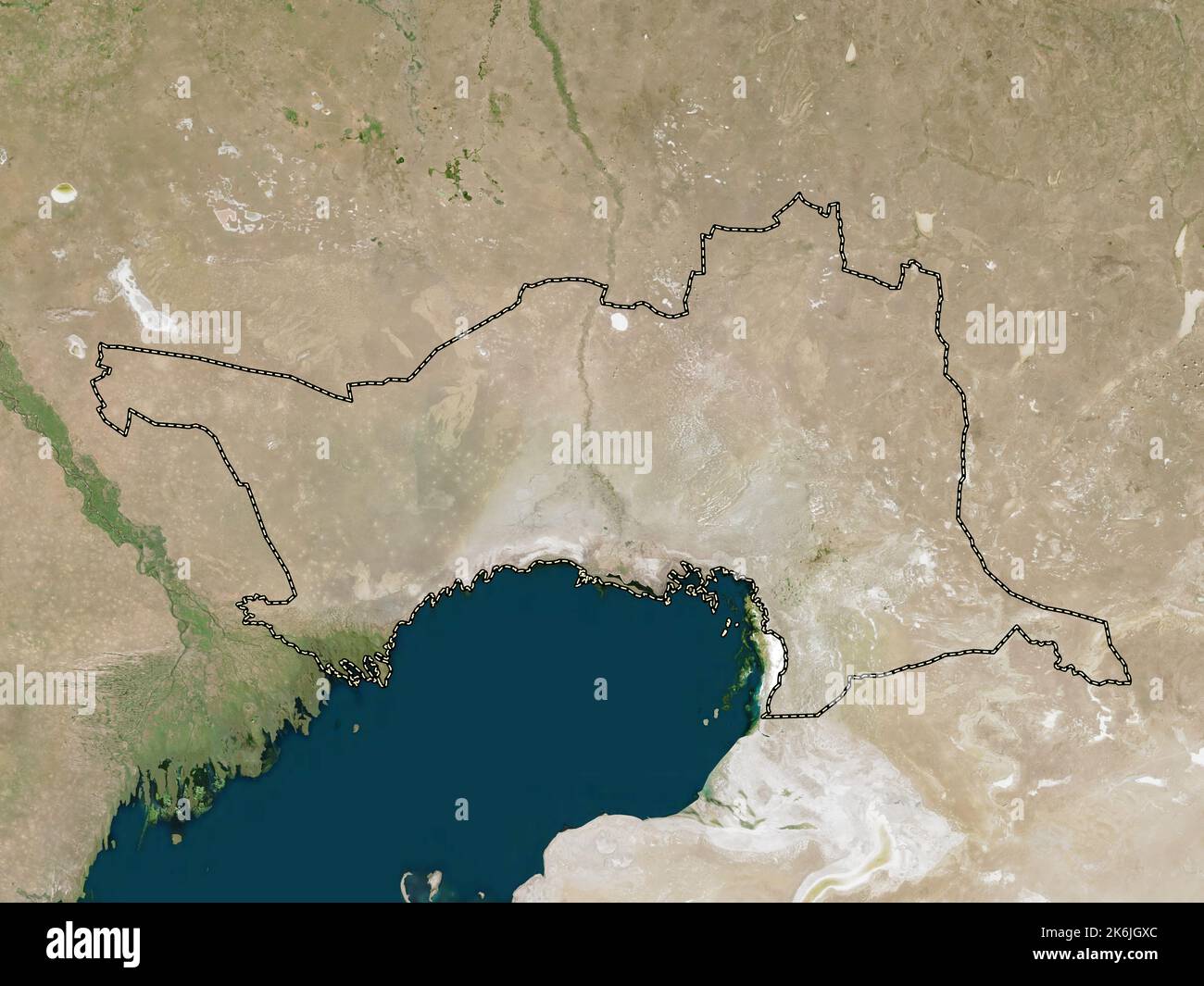Atyrau, region of Kazakhstan. Low resolution satellite map Stock Photo ...
